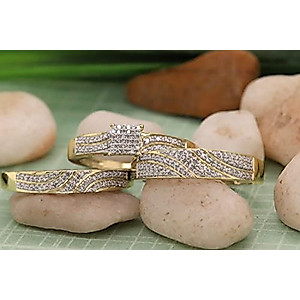 Dazzlingrock Collection Round White Diamond Engagement Trio Ring Set (0.42 ctw) in 10K Yellow Gold, Women size 9 and Men size 11