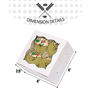 qiqee Bakery Box with Window 4x4x2.5 4*4*2.5inch/100Packs White Macaron Boxes Small Donut Pastry Boxes for Party Mini Cookie Boxes(5 Diferent Gift Include)
