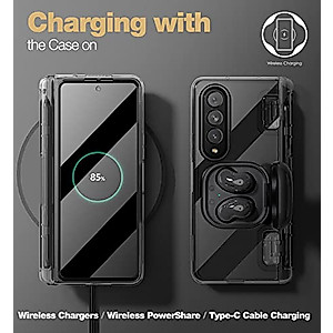 SURITCH for Samsung Galaxy Z Fold 3 Clear Case, [Hinge Protection with Pen Holder] Full Body Protection Bumper Shockproof Rugged Phone Cover with Built-in Screen Protector -(with Pen Holder)