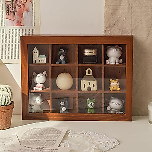 Cabilock Wooden Tea Box Organizer 12 Grid Wood Tea Chest with Clear Glass Lid Vintage Jewelry Keepsakes Box Trinkets Case Ring Necklace Bracelet Holder for Watch Display Showcase