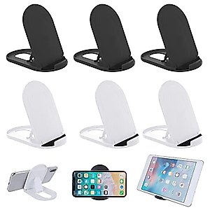 TIESOME 6 Pcs Foldable Phone Holder, Universal Oval Shaped Adjustable Mobile Phone Holder Portable Multi-Angle Desktop Holder Compatible with Tablets Smartphones (3 Black,3 White)