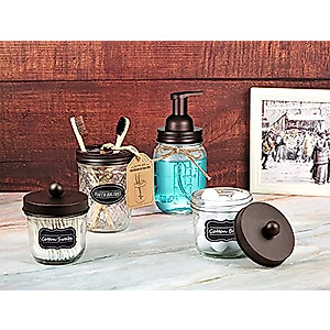 Amolliar 4PCS & 2pcs Bronze Mason Jar Bathroom Accessories Set-3pcs Foaming Soap Dispenser & 2pcs Cotton Swab Holder &1pcs Toothbrush Holder,Waterproof Stickers,Rustic Farmhouse Decor