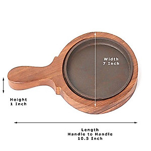 Sahishnu Online And Marketing Fajita Plate Set, Round Sizzling Brownie Sizzler Plate/Tray with Wooden Base Round Handle