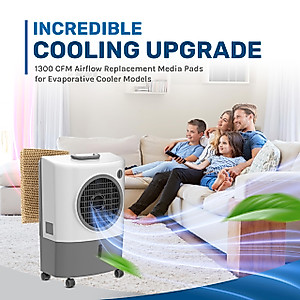 Hessaire Replacement Evaporative Cooler Pads - Swamp Cooler Replacement Pads with Corrugated Build - Low Odor Xel50 Media Evaporative Cooling Pad for 1300 CFM Mobile Cooler Fan - 1 Panel, 19” x 17”