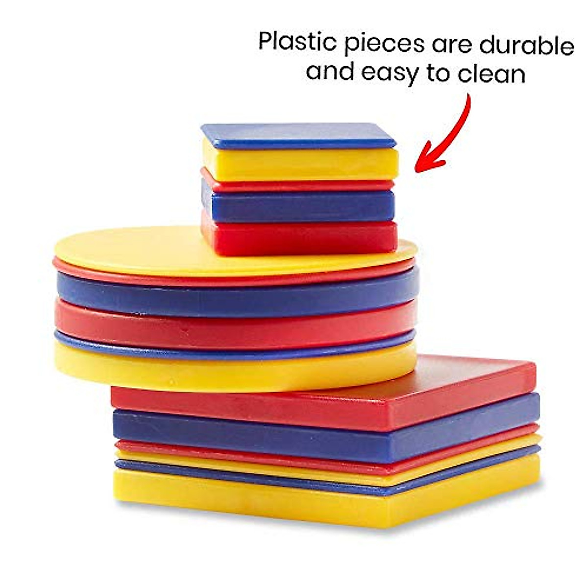 hand2mind Plastic Attribute Blocks Classroom Kit, Geometry Set, Preschool Learning, Manipulatives for Preschool, Montessori Math, Shapes for Toddlers, Home Schooling Materials Pre-K (Set of 6 Trays)