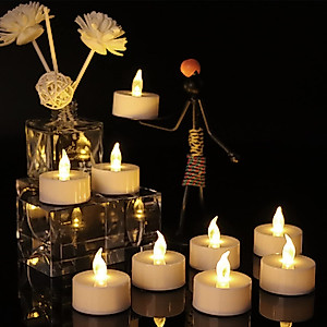 Vickiss Tea Lights Battery Operated Candles,Set of 24 LED Tea Lights Flameless Candles 200+ Hours Flickering Fake Tealights for Sweetest Day Wedding Home Decorations Party (24 Pack Warm Yellow)