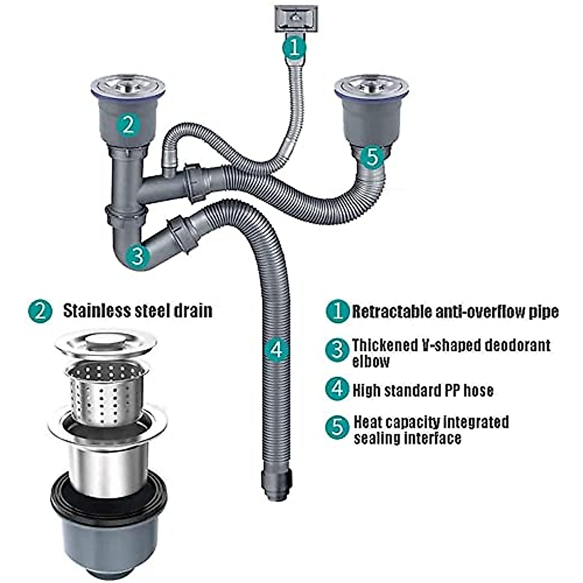 YOtat Stainless Steel Sink Sink Set, Kitchen Taichung, Undercounter Basin, Sink, Sink, Double-Bath Composite Practical Sink, Anti-Scratch Sink