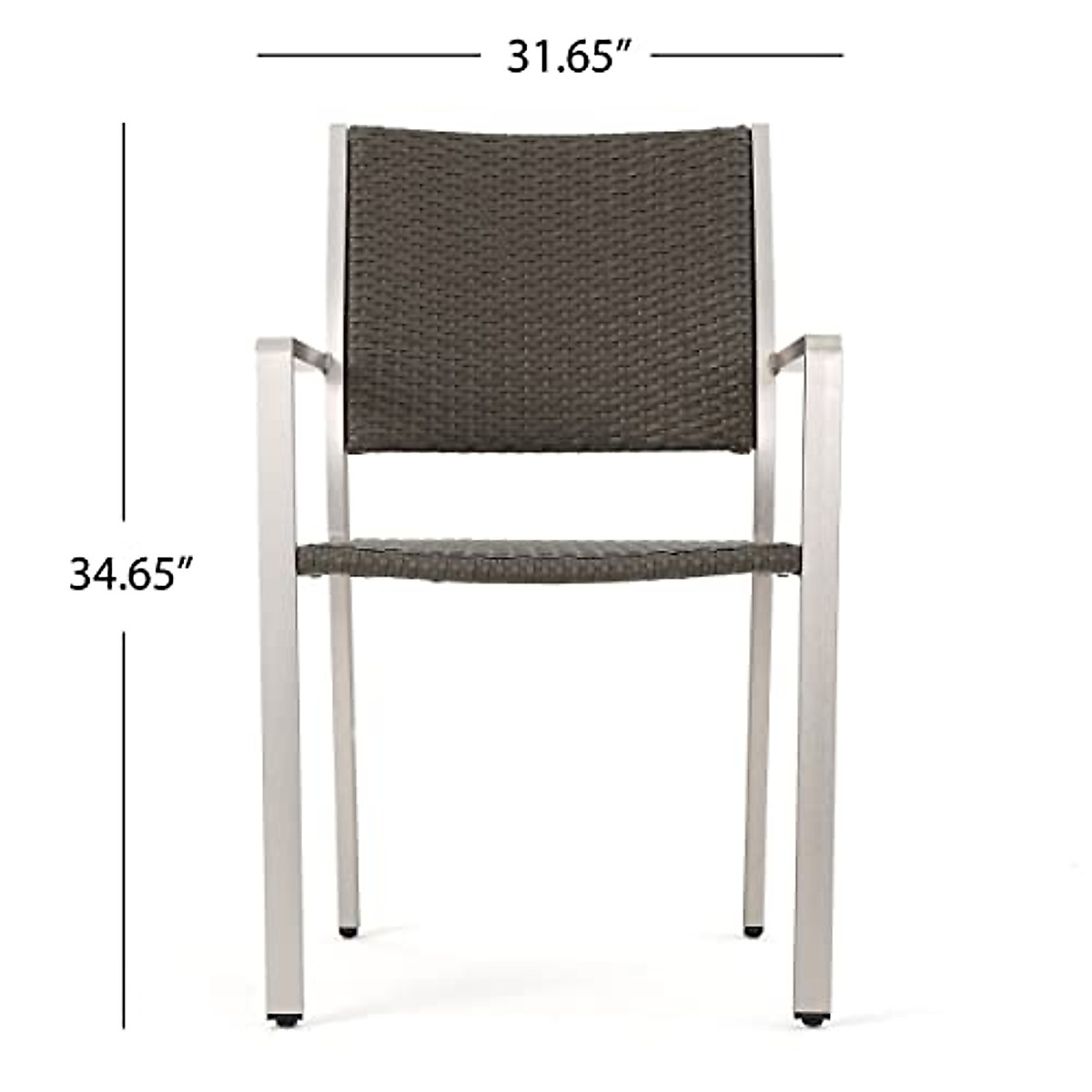 Christopher Knight Home Cape Coral Outdoor Wicker Dining Chairs with Aluminum Frames, 2-Pcs Set, Grey