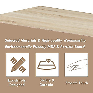 Giantex Coffee Table W/Three Storage Shelf, Sturdy and Durable Construction, Smooth Surface & Extra Storage Space, Ideal for Office and Living Room Tea Snack Table (Natural)
