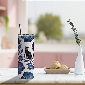 Medpol Cute black cat tumbler with lid and straw 20 oz insulated tumbler cups Cute black cat insulated travel coffee mugs for women cute sippy cups stainless insulated travel cups