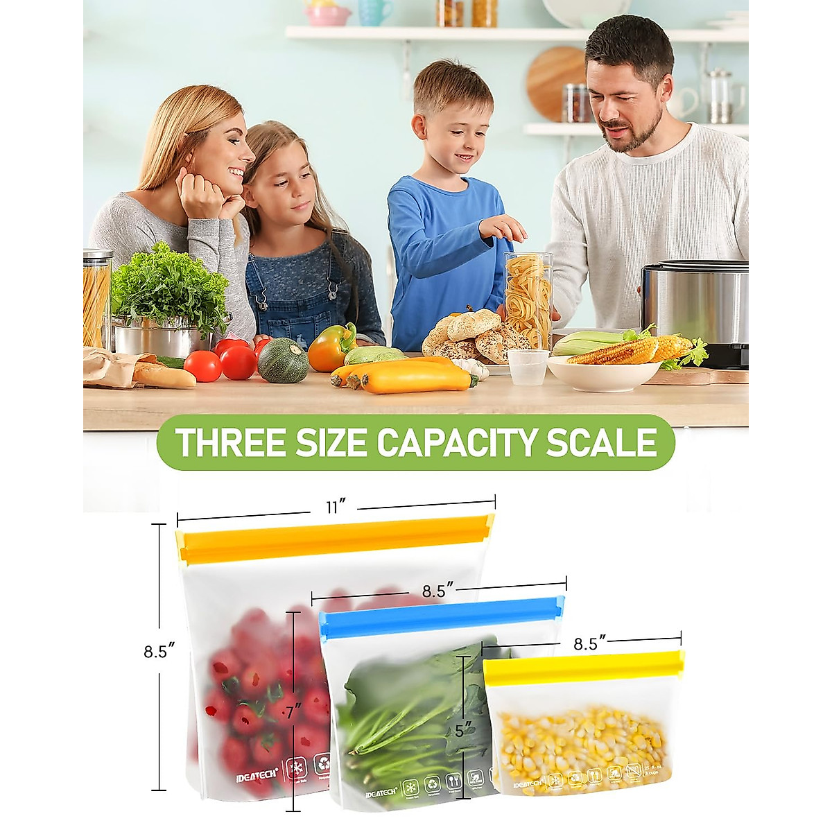 Reusable Storage Bags, 20Pack BPA Free PEVA Reusable Freezer Bags,Reusable Gallon Bags, Reusable Sandwich Bags, Silicone Food Bags for Women, Men (20Pack-8 Large +6 Sandwich +6 Snack)