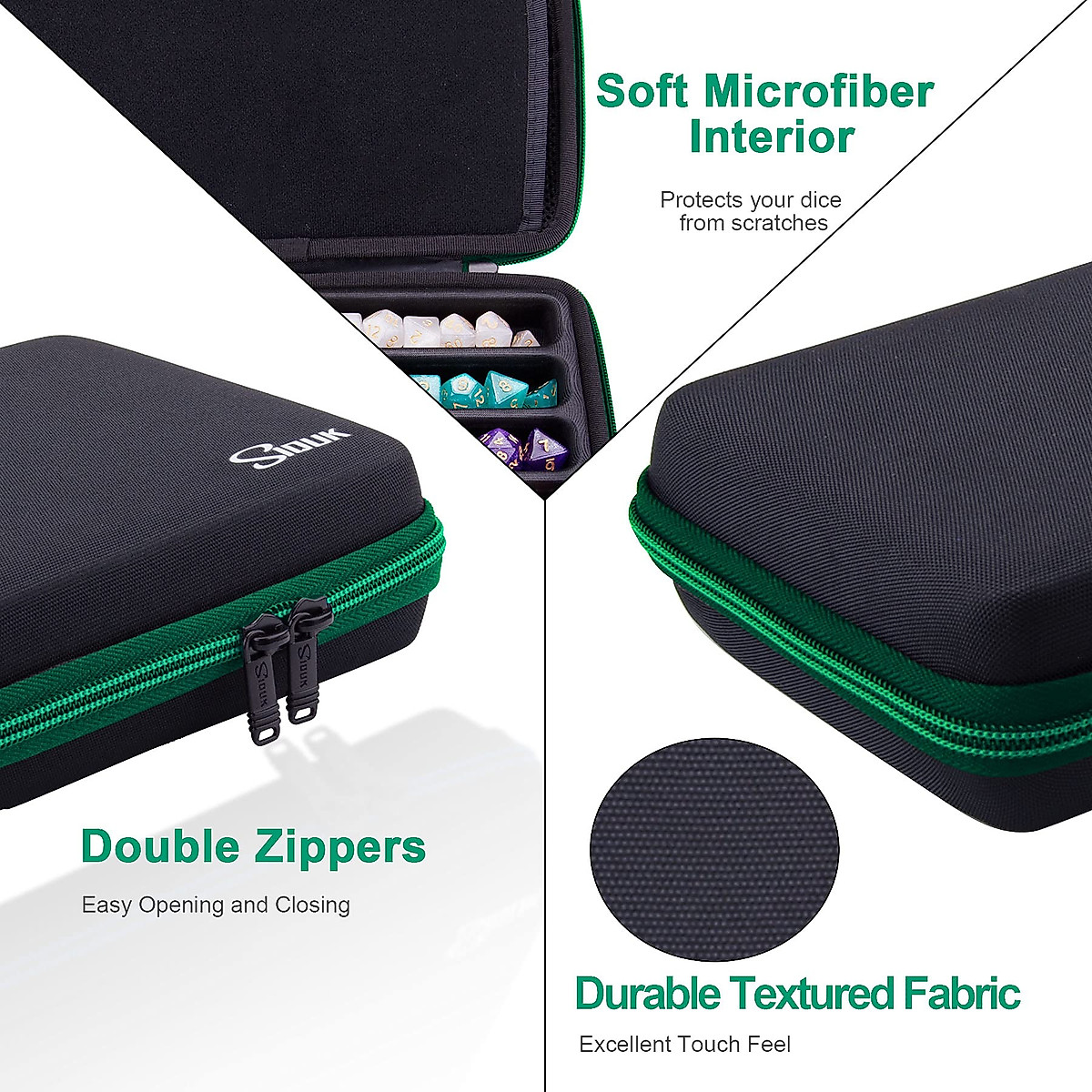 SIQUK Green EVA Dice Case with Detachable Tray and Handle for Dungeons & Dragons and Other RPG Games