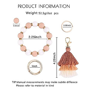 Donouzair Cute Keychain Wristlet,Silicone Beaded Key Ring Bracelet Keychain Car Holder Key Chains for Women with Gift Box(Oatmeal)