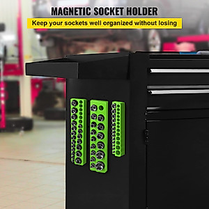 VEVOR 3-Pack SAE Magnetic Socket Organizers, 1/4", 3/8", 1/2" Magnetic Socket Holder Hold 68 Sockets, Green Tool Box Organizer for Sockets Storage