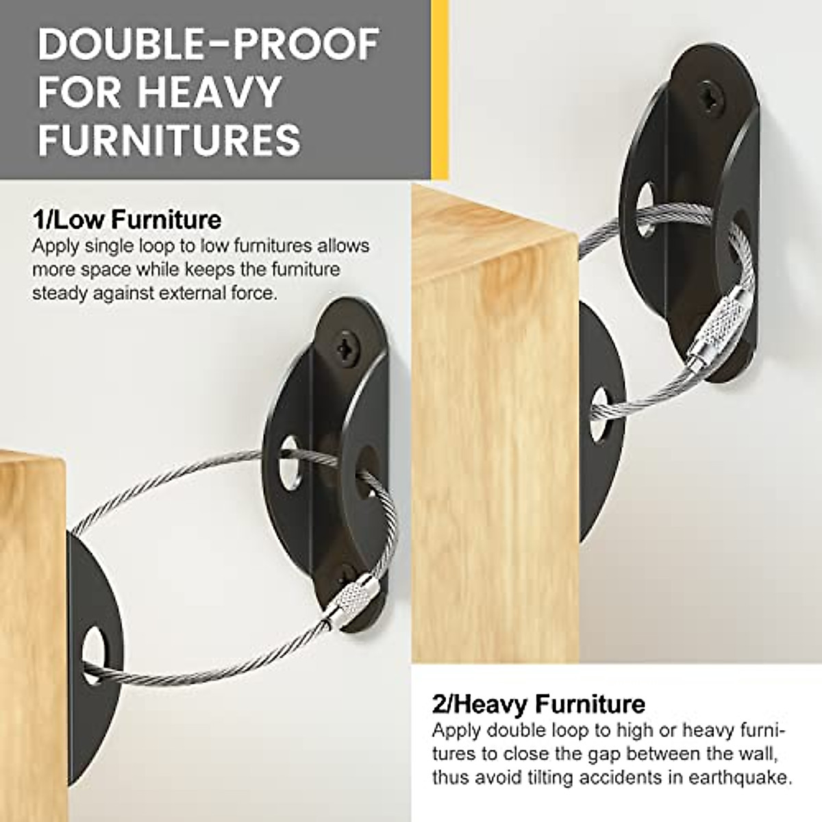 Furniture Anchors (10 Pack) Anti Tip Furniture Straps for Baby Proofing, 400lbs Tension Earthquake Resistant Metal Straps, Furniture Wall Anchor Prevent Baby Pet from Falling Furniture