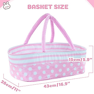 BABESIDE Reborn Baby Dolls Bassinet Foldable Baby Doll Crib Bed Soft Doll Carrier Doll Accessories with Handle for 17-22 inch Baby Dolls Girls (Pink)