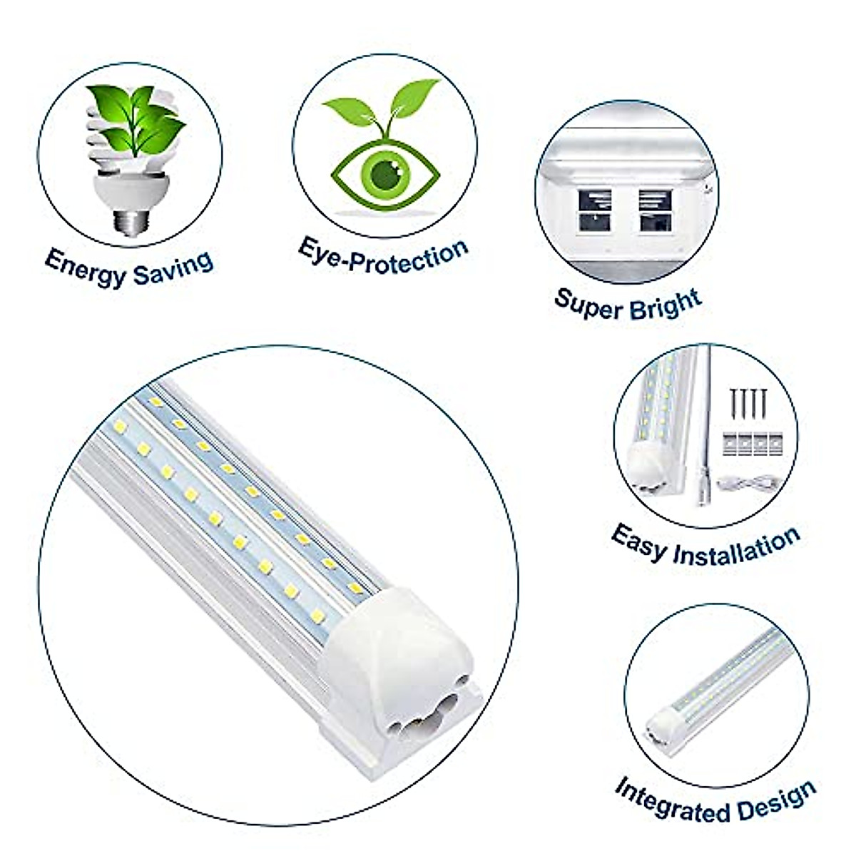 SZSKYING ( 25-Pack 8FT LED Shop Lights fixtrue,72W 7200LM 6500K,T8 LED Tube,Hight Output,Dual Row,Clear Cover,Integrated,Linkable,V Shape 8 LED Daylight White,Ceiling and Utility Shop Light Bulb.