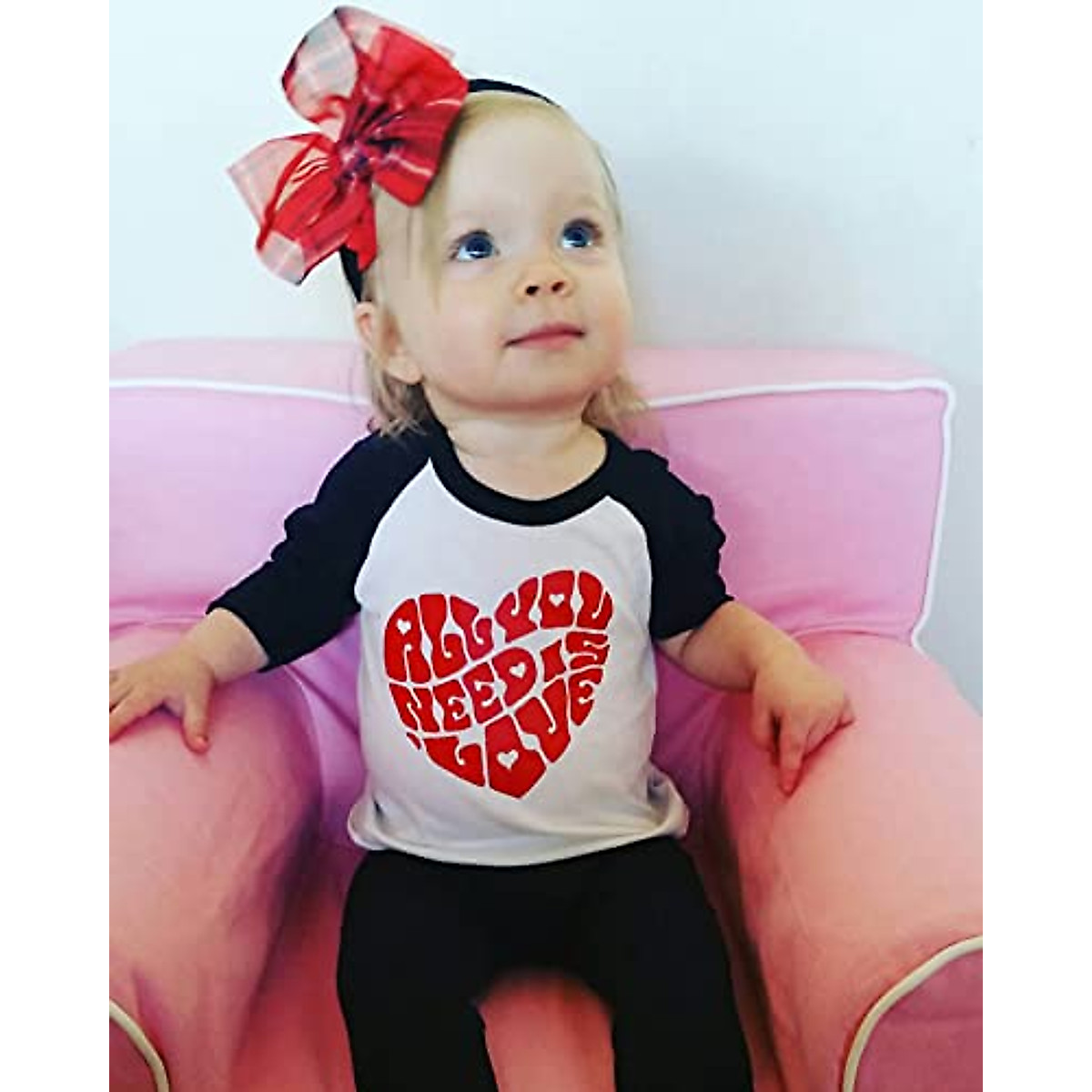 Shirts Toddler Boys Girls Long Sleeve T-Shirts Black Raglan Valentine Tees Kid All You Need is Love Tops 6 Years