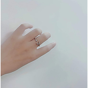 Opal Star Moon Open Adjustable Ring for Women Girls 925 Sterling Silver Crystal Cubic Zirconia Crescent Moon Lucky Stars Stacking Statement Thin Tail Finger Band Eternity Love Promise Expandable