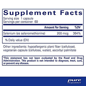 Pure Encapsulations Selenium (Selenomethionine) | Antioxidant Supplement for Immune System, Collagen and Thyroid Support* | 60 Capsules