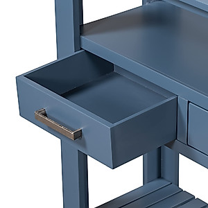 HZXINKEDZSW Vintage Multifunction Console Table,62.2'' Modern Sofa Table with 4 Drawers and 2 Storage Shelves,Wooden Buffet Sideboard for Hallway,Entryway,Bedroom,Living Room (Navy Blue+ 4 Drawers)