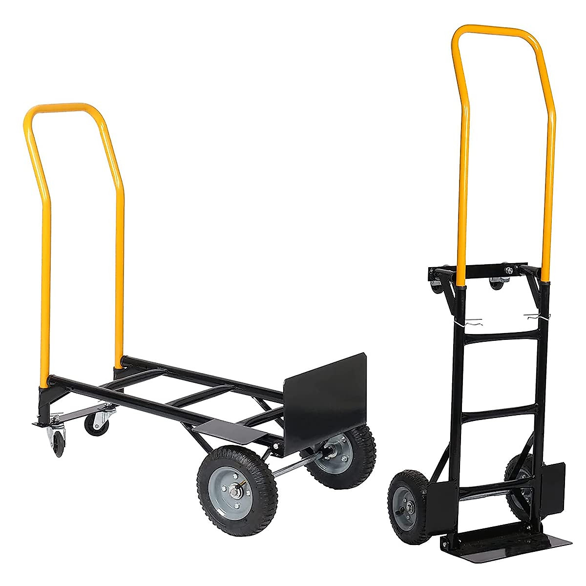 Folding Hand Truck and Dolly, Heavy Duty 330 Lb Capacity Metal Dolly Cart with Telescoping Handle and Rubber Wheels, Convertible Hand Truck Dual Purpose 2 Wheel Dolly Cart for Moving/Warehouse/Grocery