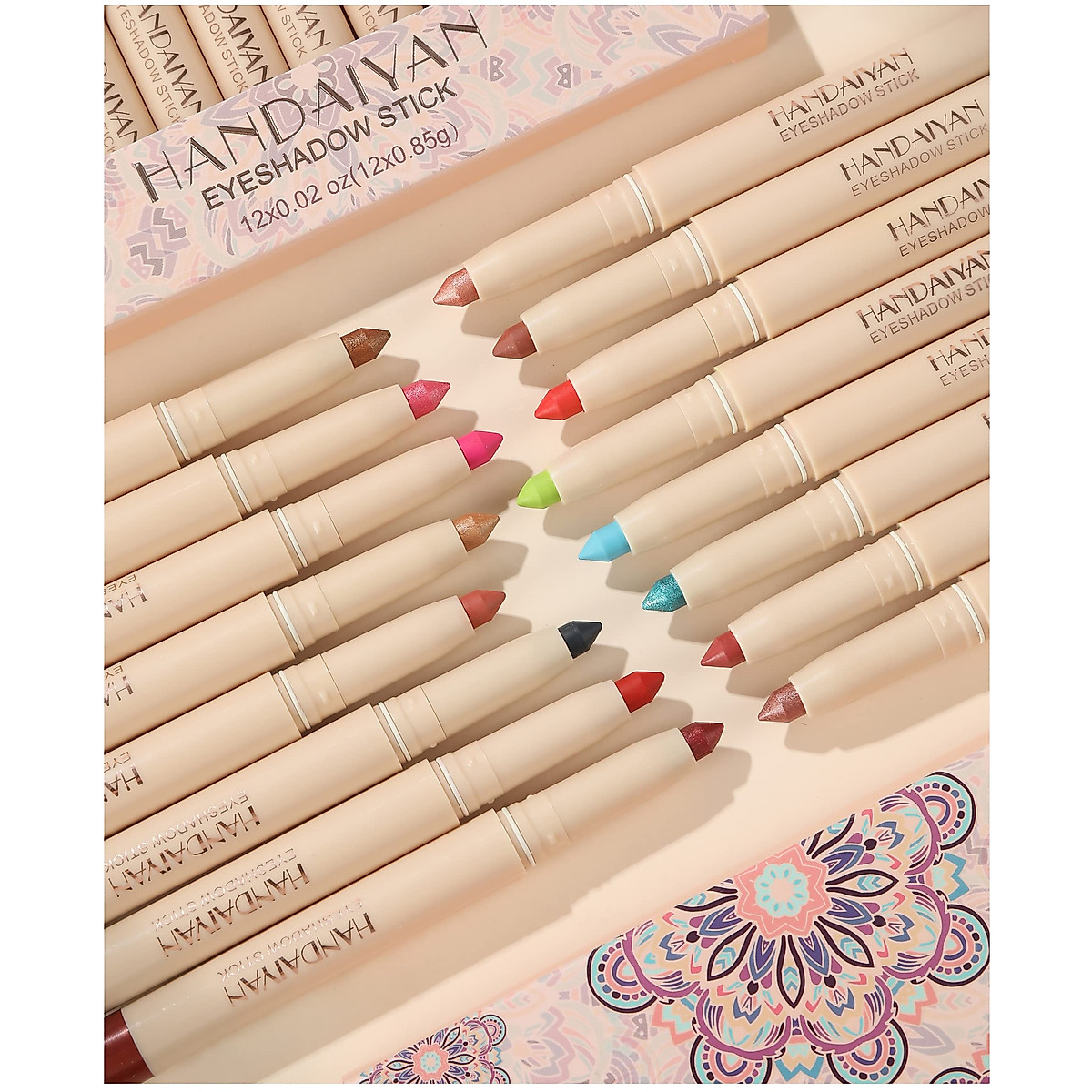 BestLand 12 Pcs Cream Eyeshadow Stick Set Matte Shimmer Rainbow Earth Colors Highly Pigmented Long Lasting Waterproof Eye Shadow stick Eye Liner Makeup with Pencil Sharpener (Set A)