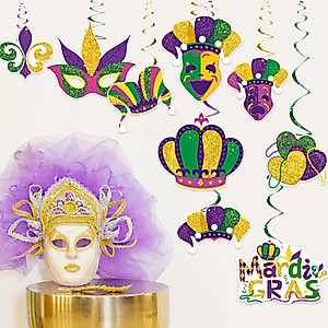 FANCY LAND Mardi Gras Hanging Decoration 30PCS Mardi Gras Swirls Ceiling Carnival Party Decoration