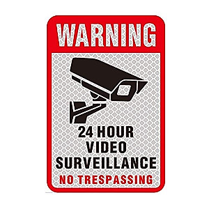 5 Pieces 24 Hours Video Recording Surveillance No Trespassing Sign Sticker. Self Adhesive 5.9 X 4 Inch, It Is Made of Reflective Film,Printed With UV Ink,Waterproof and Sunscreen, Not Fade.