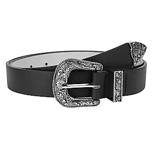 Mealah Women-Leather-Belts Vintage Western-Belt with Carved Buckle Waist-Belt for Jeans Dresses（for Waist 28"-39"）