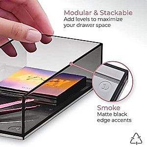 iDesign The Sarah Tanno Collection Plastic Cosmetic Drawer Organizer, Made of Recycled Plastic, 4" x 8" x 2", Smoke/Black