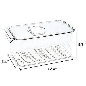 Slideep Refrigerator Food Storage Containers, Produce Saver Stackable Container with Lids & Removable Drain Tray, Freezer Bins Stay Fresh Lettuce Salad Container for Fridge