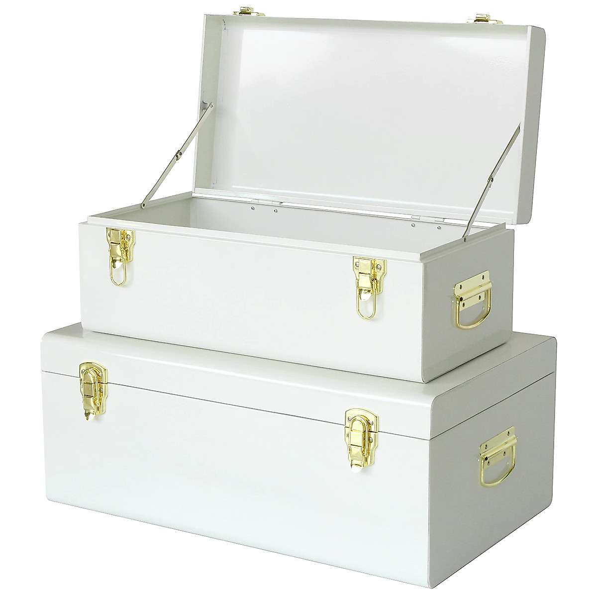 Vixdonos Metal Trunk Decorative Storage Box Set of 2 College Dorm Chest with Handle (White)