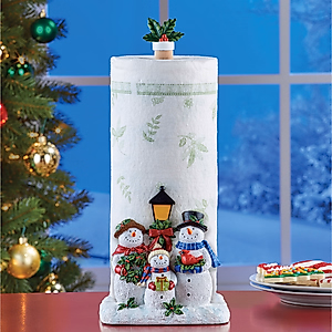 Collections Etc Cheerful Snowmen Family Kitchen Paper Towel Holder - Festive Holiday Decoration for Kitchen
