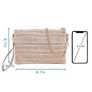 ZLM BAG US Natural Straw Boho Purse Zipper Wristlet Handbag Handmade Straw Crossbody Shoulder Bag
