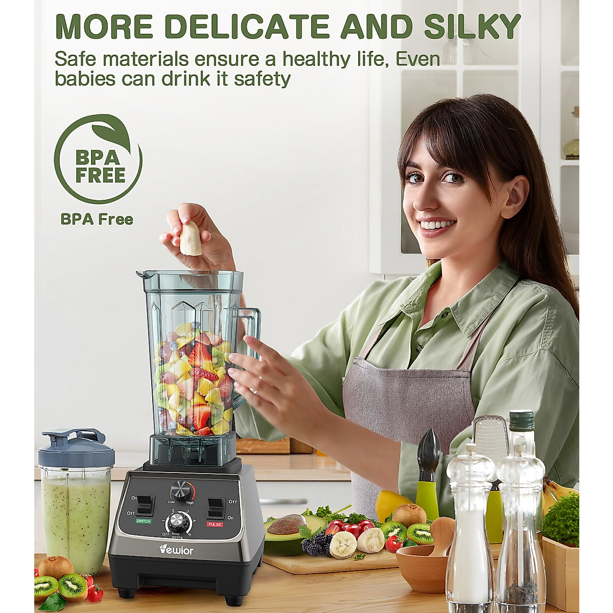 VEWIOR 2200W Blenders for Kitchen, Professional Smoothie Blender with 68oz Tritan Container & 27oz To-Go Cup, Countertop Blender for Smoothies