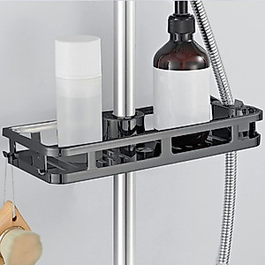 Aluminium Shower Shelf for Shower Rail Shower Caddy Shelves No Drilling Shower Rack,Shower Holder with 4 Hooks Holder and Guardrail Stand for Soap Shampoo Conditioner Organizer,for 19mm - 25mm Rail