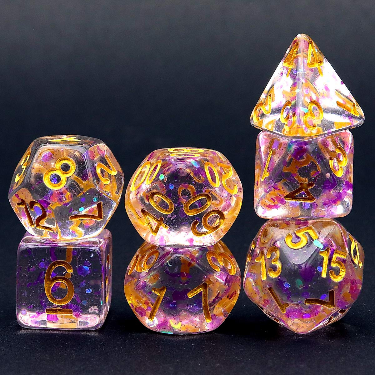 Haxtec DND Dice Set Purple 7PCS Polyhedral D&D Dice RPG Dungeons and Dragons-Purple Green Shift Glitter Flakes-Fantasy Dream