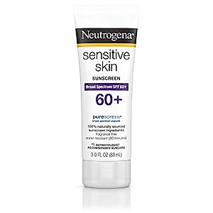 Neutrogena Sensitive Skin Sunscreen Lotion with Broad Spectrum SPF 60+, Water-Resistant, Hypoallergenic & Oil-Free Gentle Sunscreen Formula, 3 fl. oz (Pack of 3)