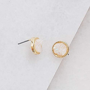 Humble Chic Faux Druzy Stud Earrings - Beautiful Stud Earrings for Women, Everyday Earrings for Women, Simple Earrings, Dainty Earrings for Women, White Created Opal