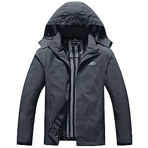 OTU Men's Lightweight Waterproof Hooded Rain Jacket Outdoor Raincoat Shell Jacket for Hiking Travel Darkgrey M