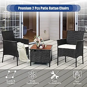 Patio Chairs Set of 2, All Weather Rattan Wicker Dining Chairs with Soft Removable Cushions, Armrest, Outdoor Dining Chairs for Garden, Pool, Backyard, Lawn, Porch, Black