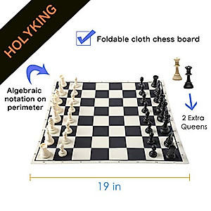 HOLYKING 19" Tournament Cloth Chess Board Set - Portable Travel Chess Game Set Roll Up Combination- Beginner Chess Set for Kids and Adults
