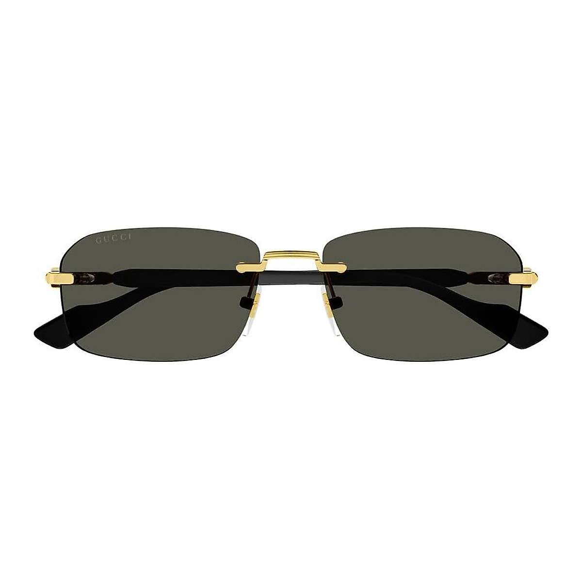 Gucci Rectangular Narrow Rimless Sunglasses, Gold-Black-Grey, One Size