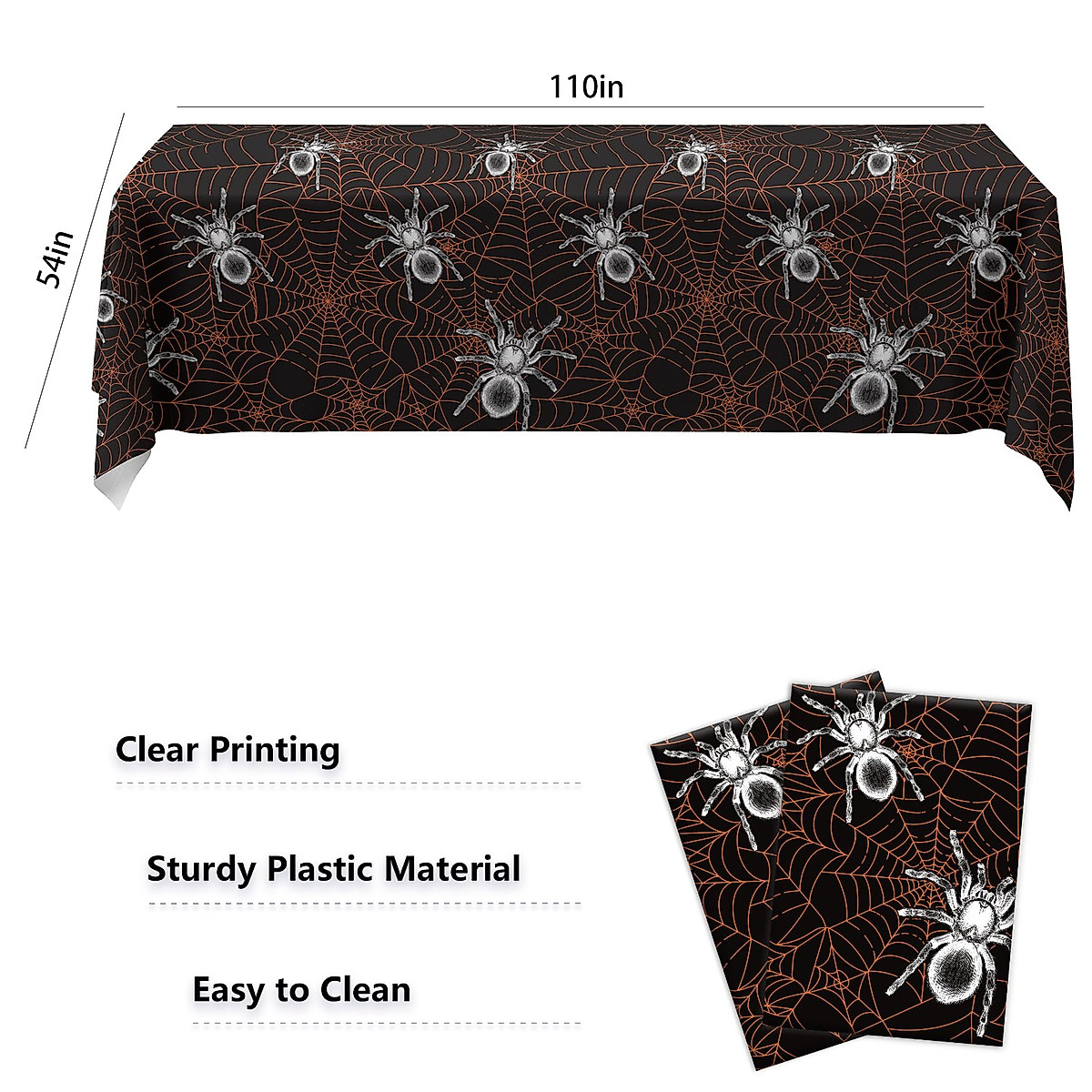 DAZONGE Halloween Decorations Indoor/Outdoor, Spill-Proof Spider Web Tablecloth, 2 Pack Plastic Halloween Table Covers 54''x110'' Black, Halloween Decor for Trick or Treat Events