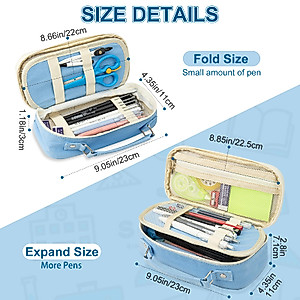 Qbily Large Capacity Pencil Pen Case, Office School College Pencil Pen Stationery Storage Case Pouch Bag Box, Light Blue