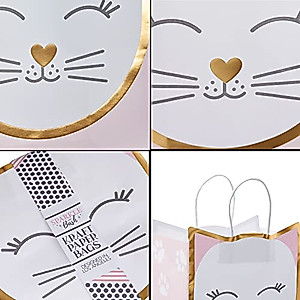 Sparkle and Bash 15 Pack Cat Gift Bags for Birthday Party Favors w/ 20 Sheets of Tissue Paper (8 x 10 x 4.7 in)