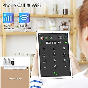 POWMUS 10 Inch Tablet Android 10 Phone Tablet, Tablet with Dual SIM, 32GB Quad Core, IPS Touchscreen, 8MP Rear Camera WiFi GPS Bluetooth USB C, Support 3G Phone Call, Include Tablet Leather Case