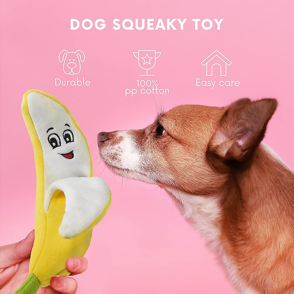 CHEWFFON Dog Toys, Dog Banana Toy, Dog Plush Toy, Squeaky Dog Toys, Dog Chew Toys, Dog Stuffed Toys for Boredom, Cute Soft Puppy Gifts Toy for Small, Medium and Large Size Dogs (Banana)