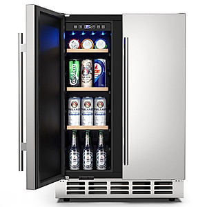 Mojgar 24 Inch Outdoor Wine and Beverage Refrigerator, Weather Proof Dual Zone Wine Fridge, Under Counter Wine Cooler Beer Fridge Built-In or Freestanding, Holds 20 Bottles and 57 Cans
